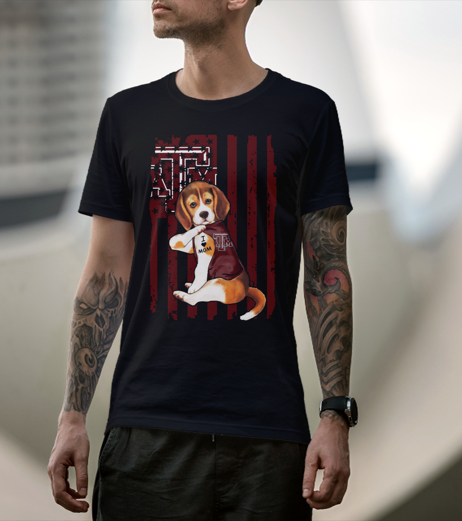Texas A&M Aggies Beagle I Love Mom T-Shirt