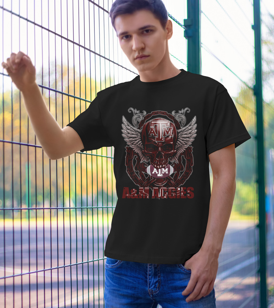 Skullfb A&M Aggies Football Skull Wings T-Shirt