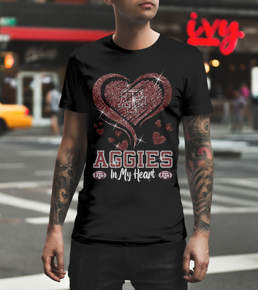 Aggies In My Heart Texas A&M Football Sparkling T-Shirt