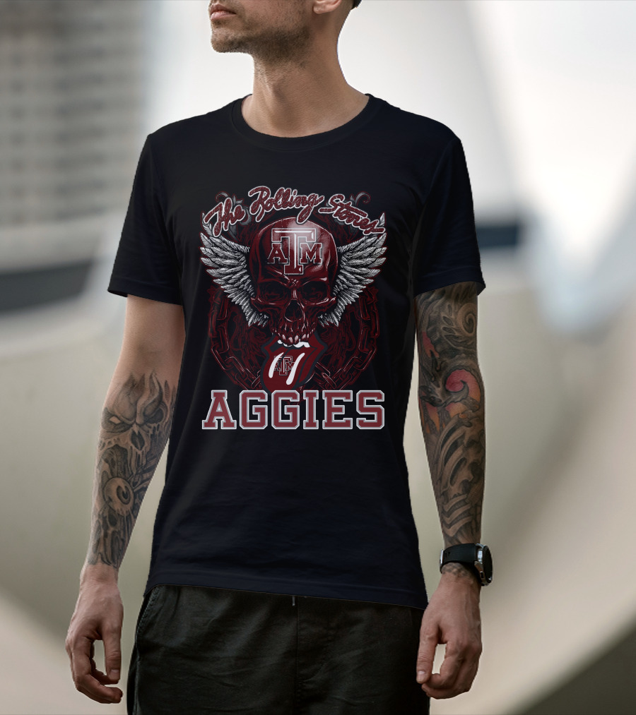 The Rolling Stones Texas A&M Aggies Skull With Wings And Tongue T-Shirt