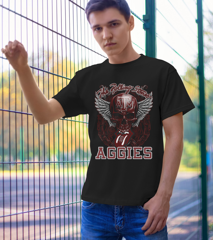 The Rolling Stones Texas A&M Aggies Skull With Wings And Tongue T-Shirt