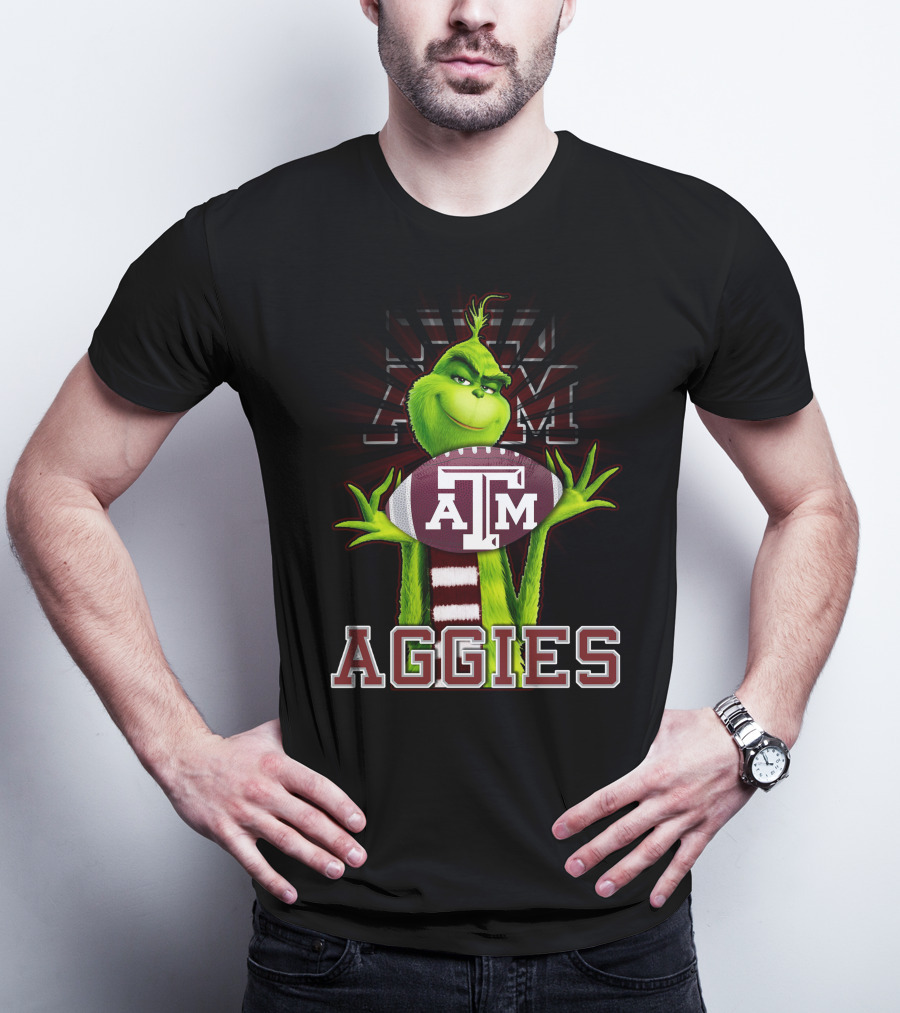 Grinch Texas A&M Aggies Holding Football With ATM T-Shirt