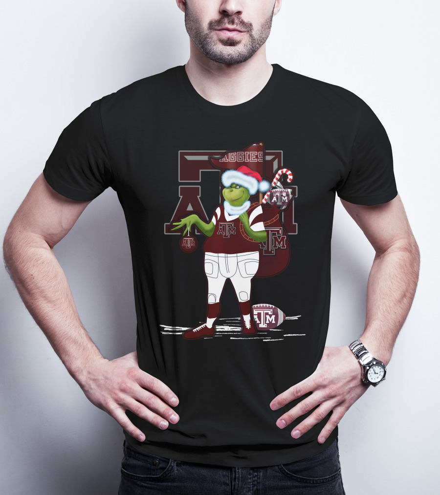 Texas A&M Aggies Grinch Christmas Football Holiday T-Shirt