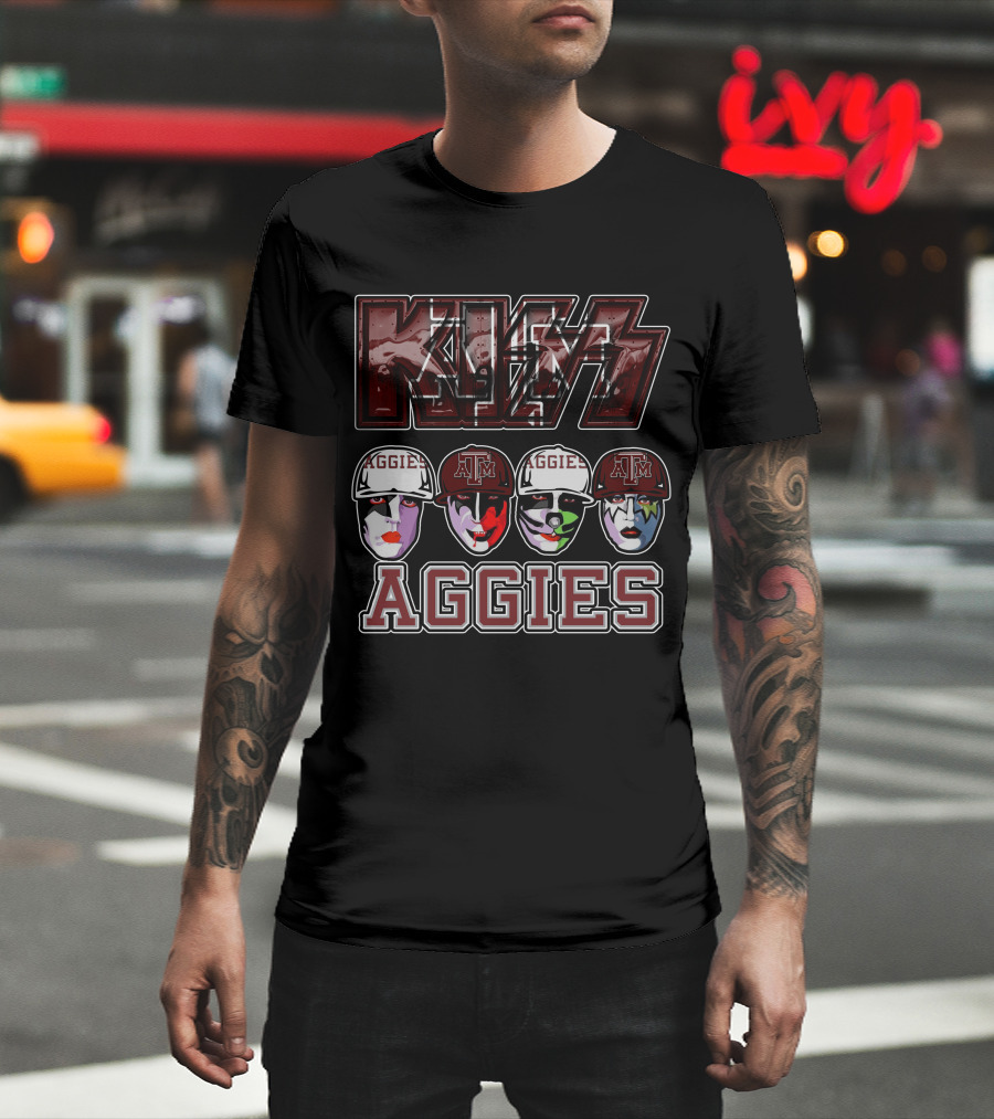Kiss Texas A&M Aggies Face Paint And Caps T-Shirt