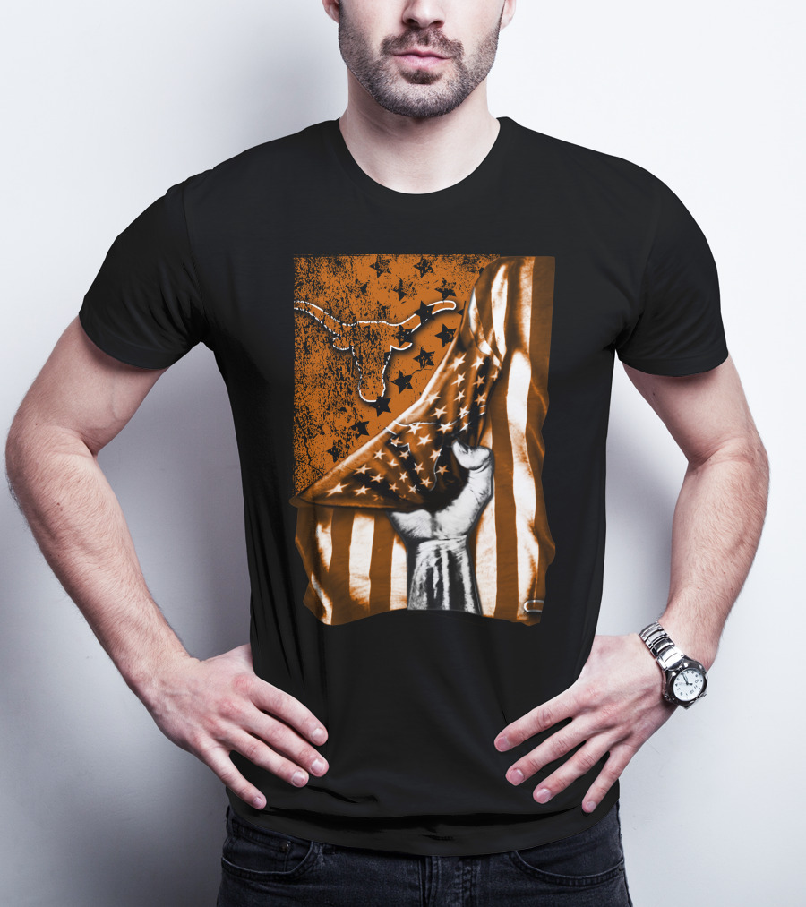 Texas Longhorns Stars And Stripes Flag Hand T-Shirt