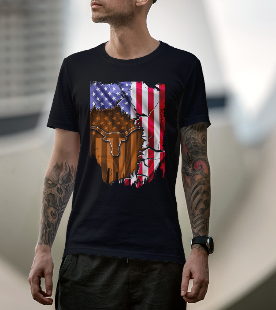 Texas Longhorns American Flag Tear T-Shirt