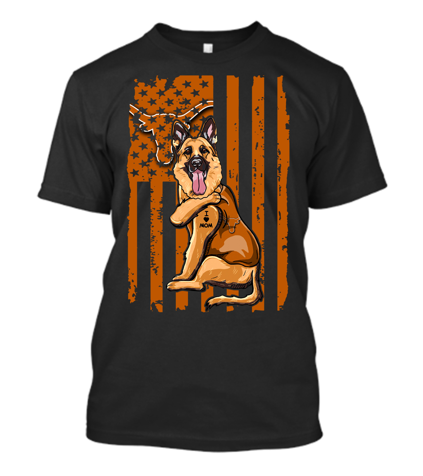 German Shepherd I Love Mom Texas Longhorns American Flag T-Shirt