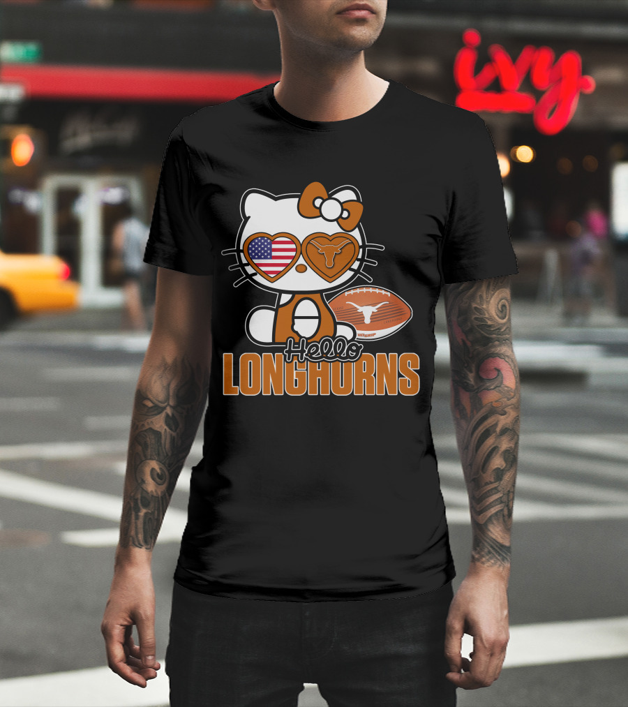 Hello Kitty Texas Longhorns Football American Flag T-Shirt