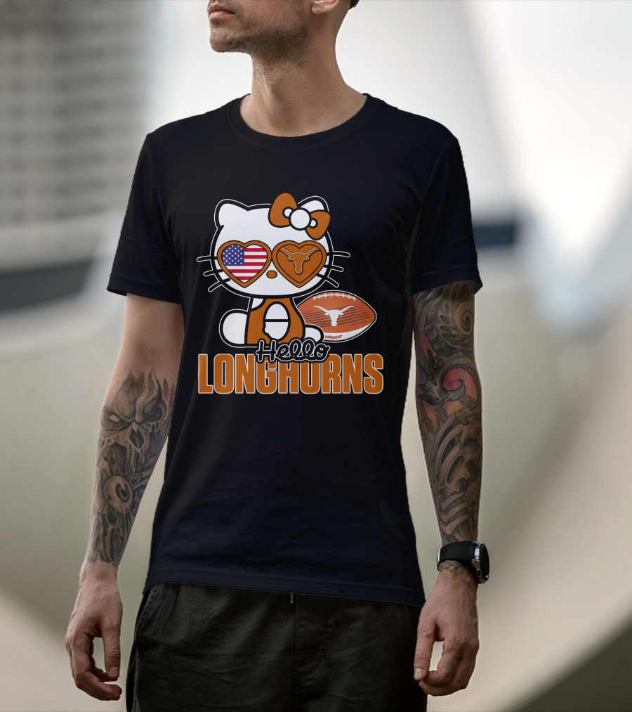 Hello Kitty Texas Longhorns Football American Flag T-Shirt