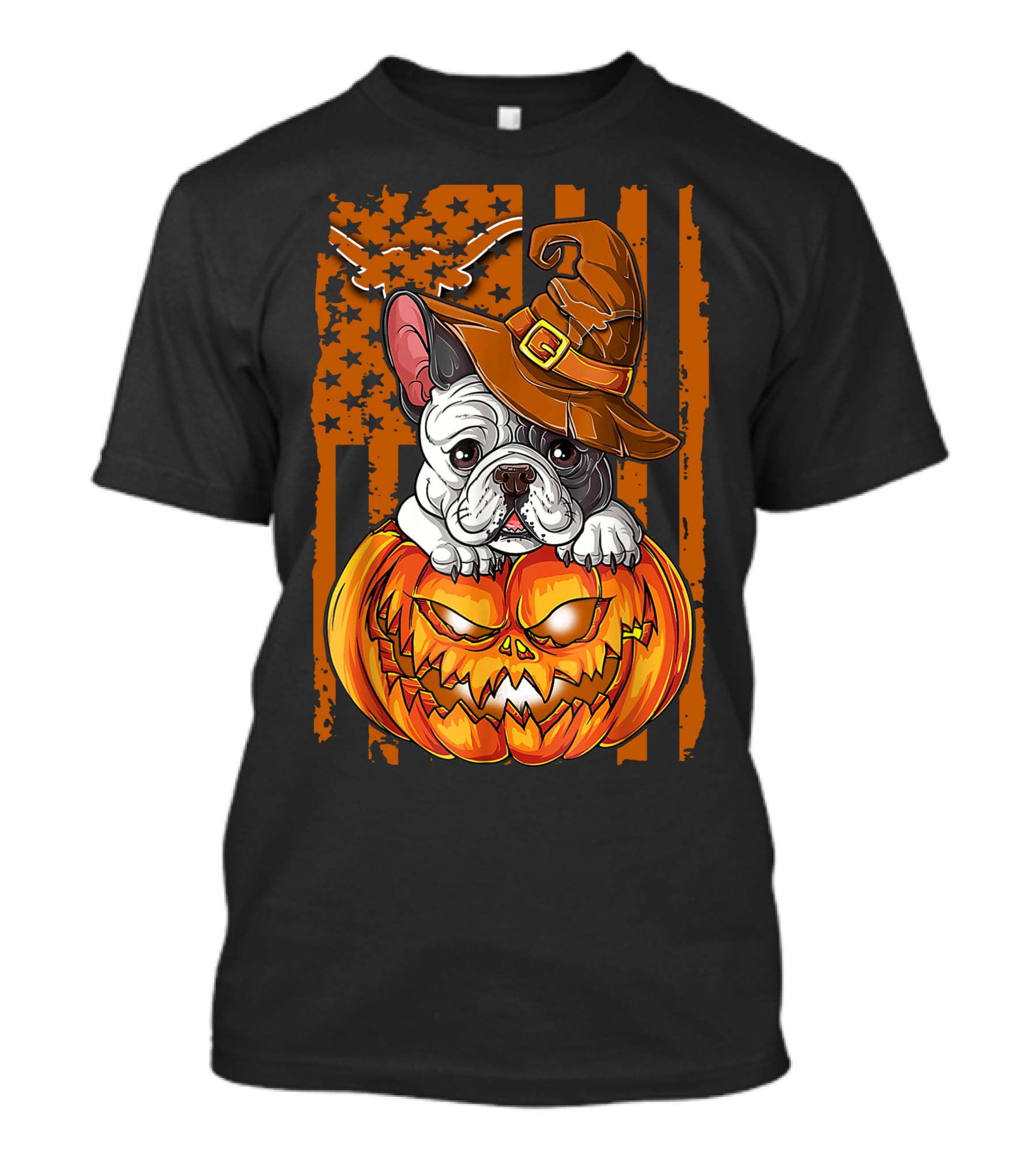 Hlw Bulldog Halloween Pumpkin Wizard Hat Stars Stripes T-Shirt