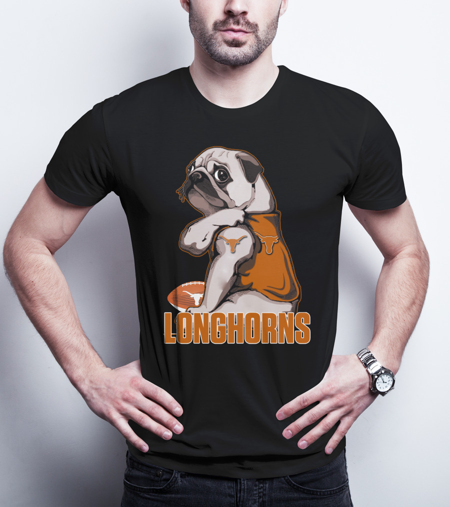 Pug Longhorns Football T-Shirt