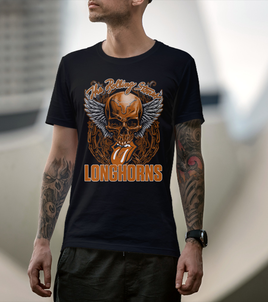 The Rolling Stones Texas Longhorns Skull Winged Tongue T-Shirt