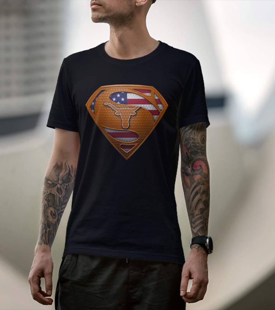 Texas Longhorns Superman Shield American Flag Spm T-Shirt