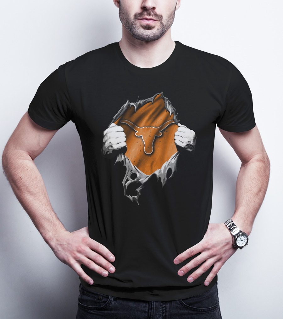 Torn Texas Longhorns Iconic Logo Peeling T-Shirt