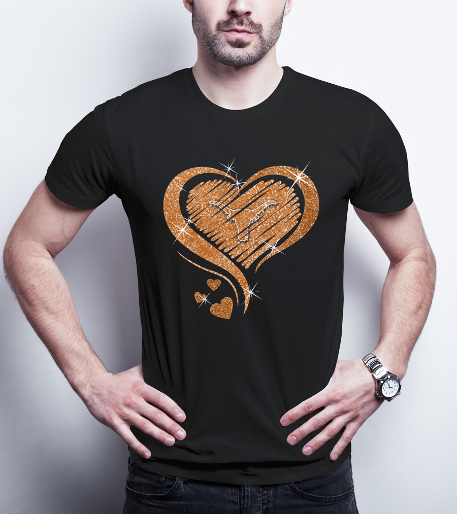 Heart Glittered Texas Longhorns Diamond Shape T-Shirt