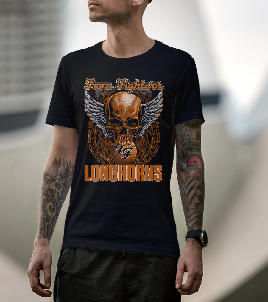Foo Fighters Longhorns Texas Skull Wings T-Shirt