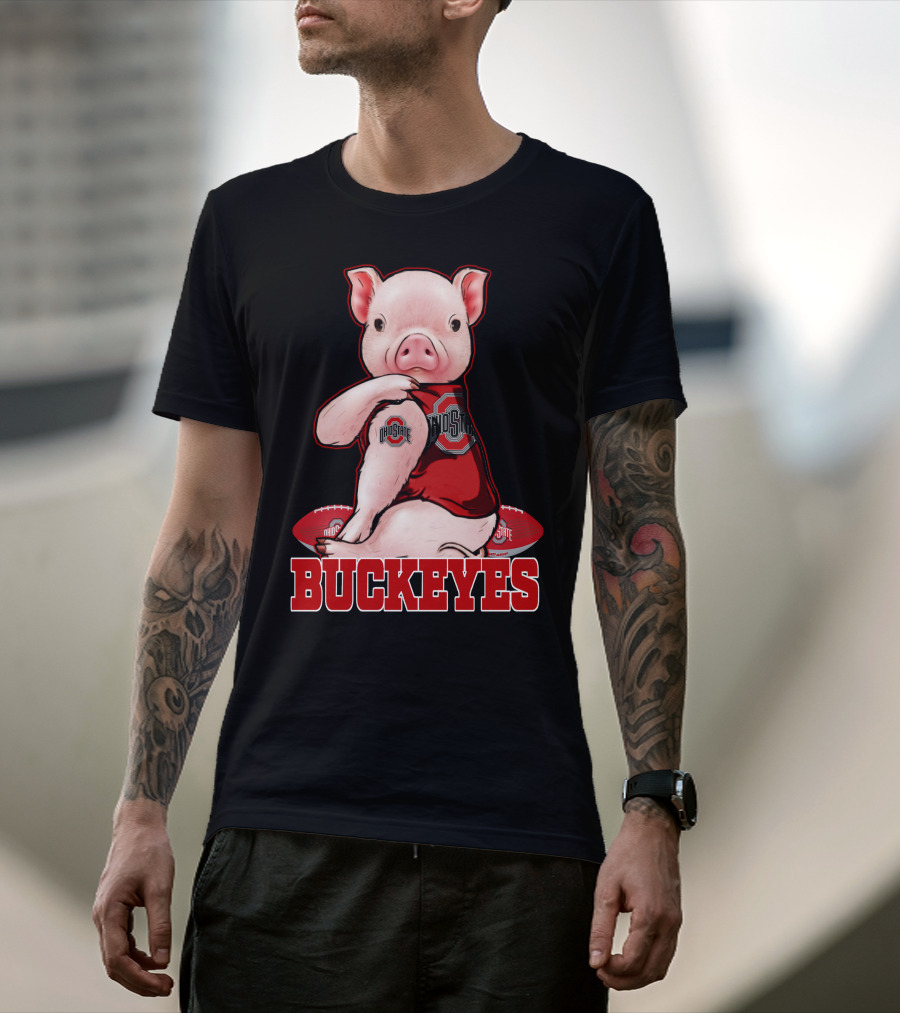 Pig Wearing Ohio State Buckeyes Gear With Footballs T-Shirt