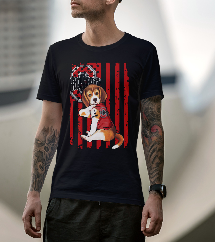 Ohio State Buckeyes Beagle With I Love Mom Tattoo T-Shirt