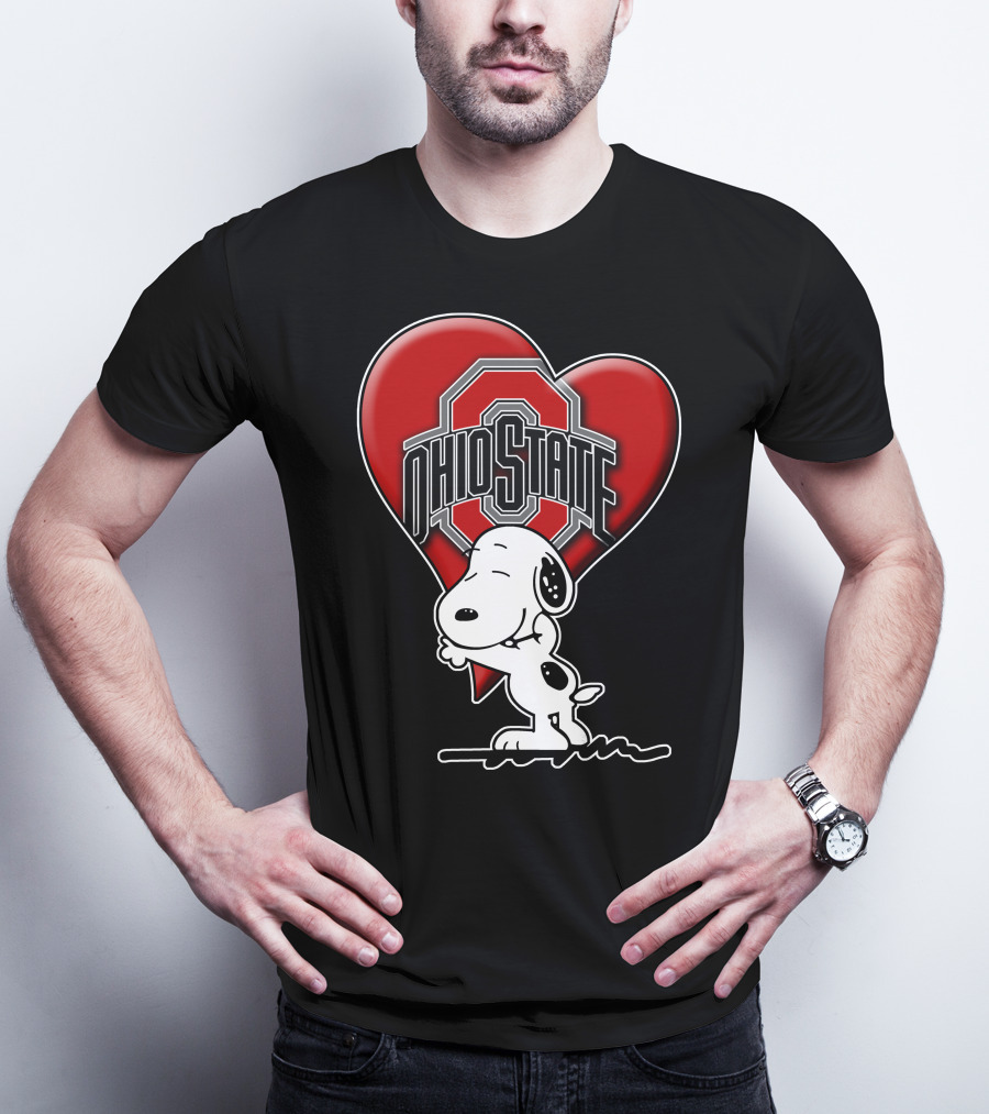 Snoopy Hugging Ohio State Buckeyes Heart T-Shirt