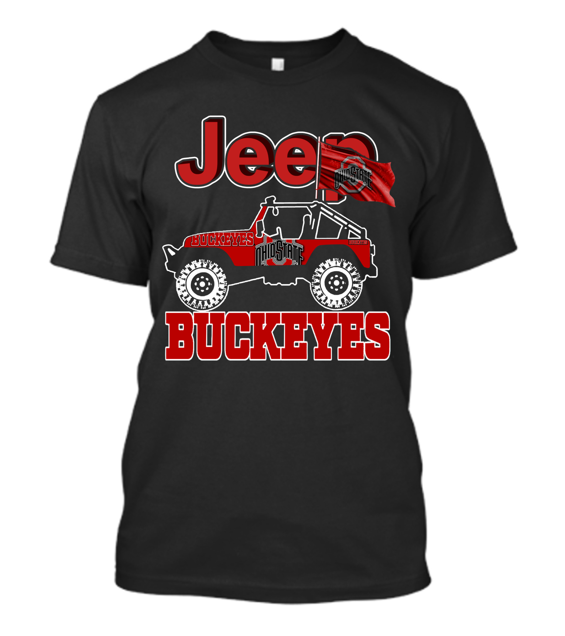 Jeep Ohio State Buckeyes Red Flag Logo Adventure T-Shirt