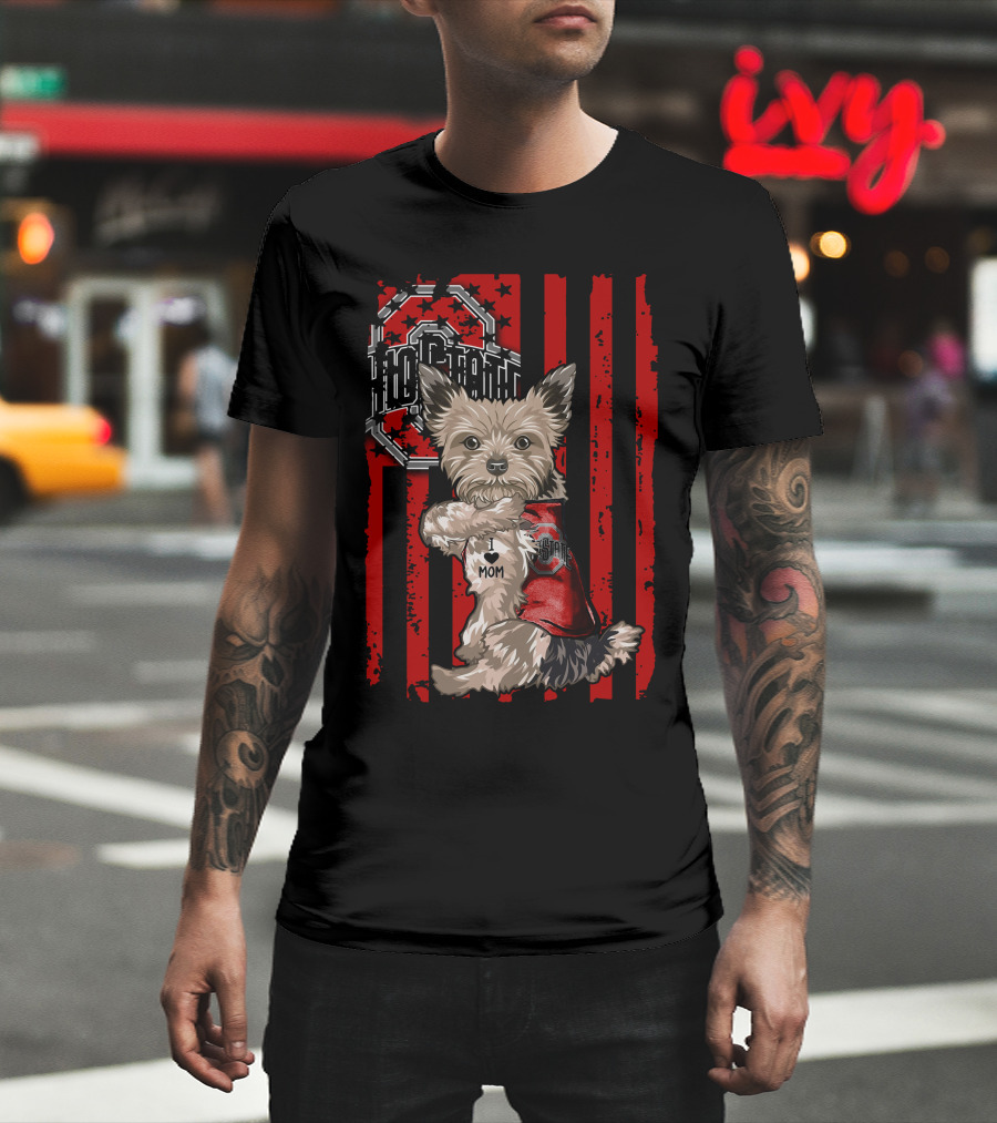 Yorkshire Terrier Ohio State Buckeyes I Love Mom T-Shirt