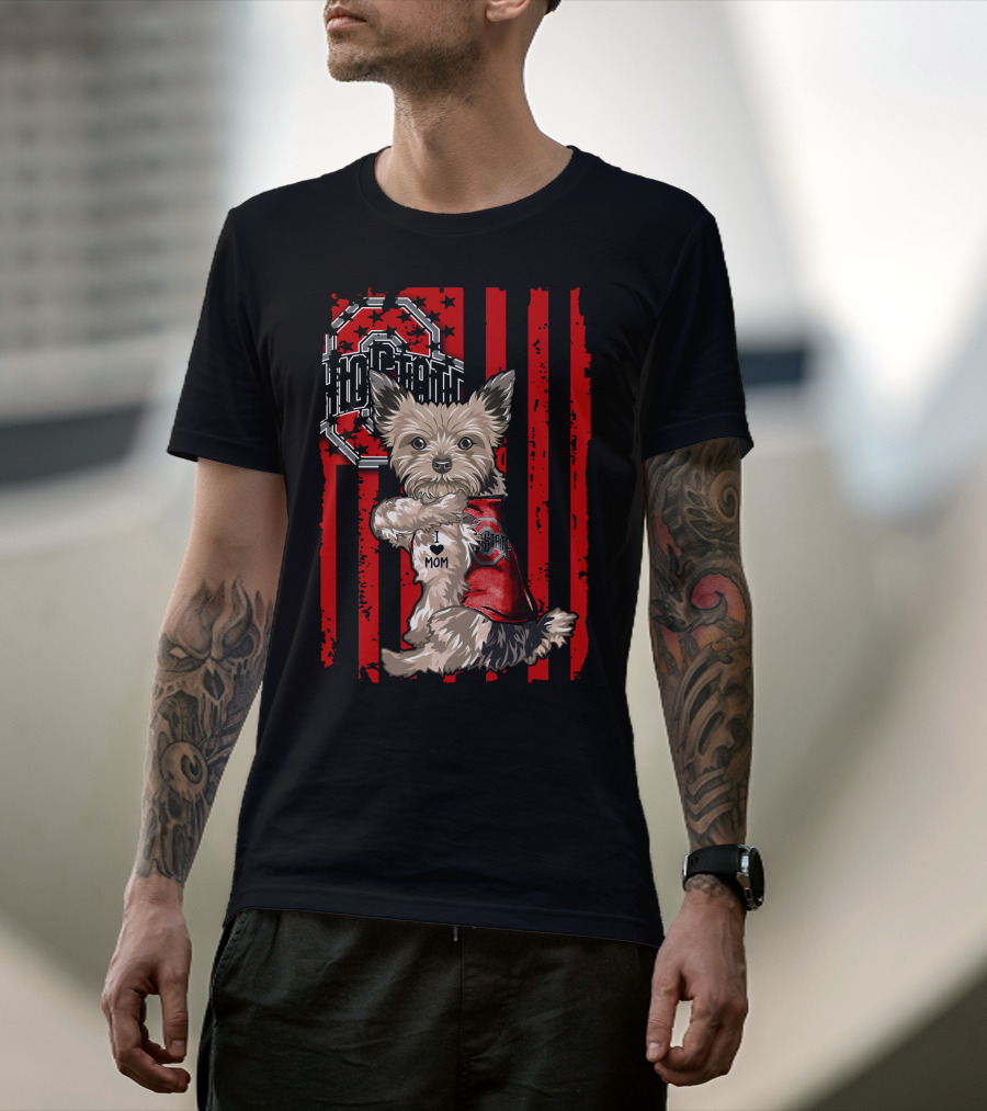 Yorkshire Terrier Ohio State Buckeyes I Love Mom T-Shirt