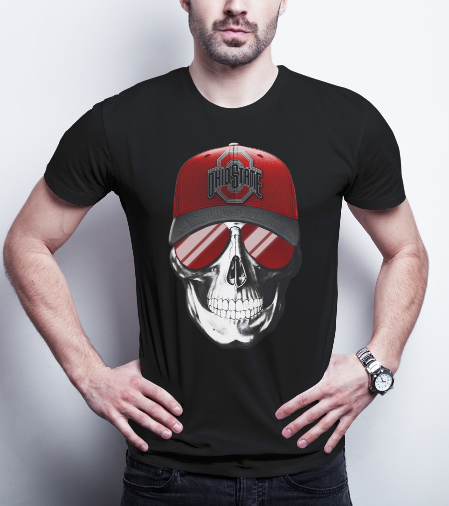 Ohio State Buckeyes Skull With Red Cap And Sunglasses T-Shirt