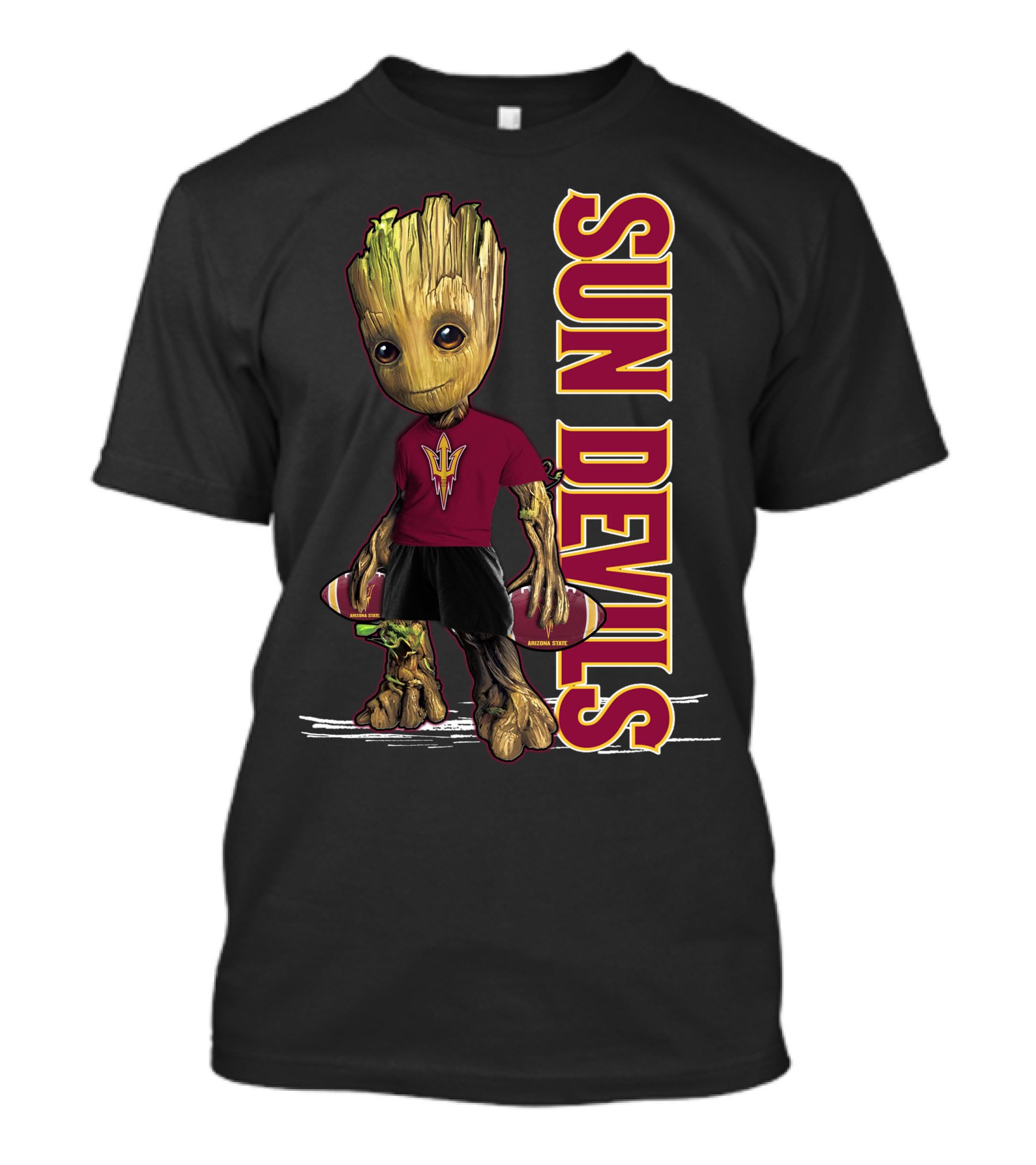 Groot Sun Devils Football Character In Maroon And Gold Team T-Shirt