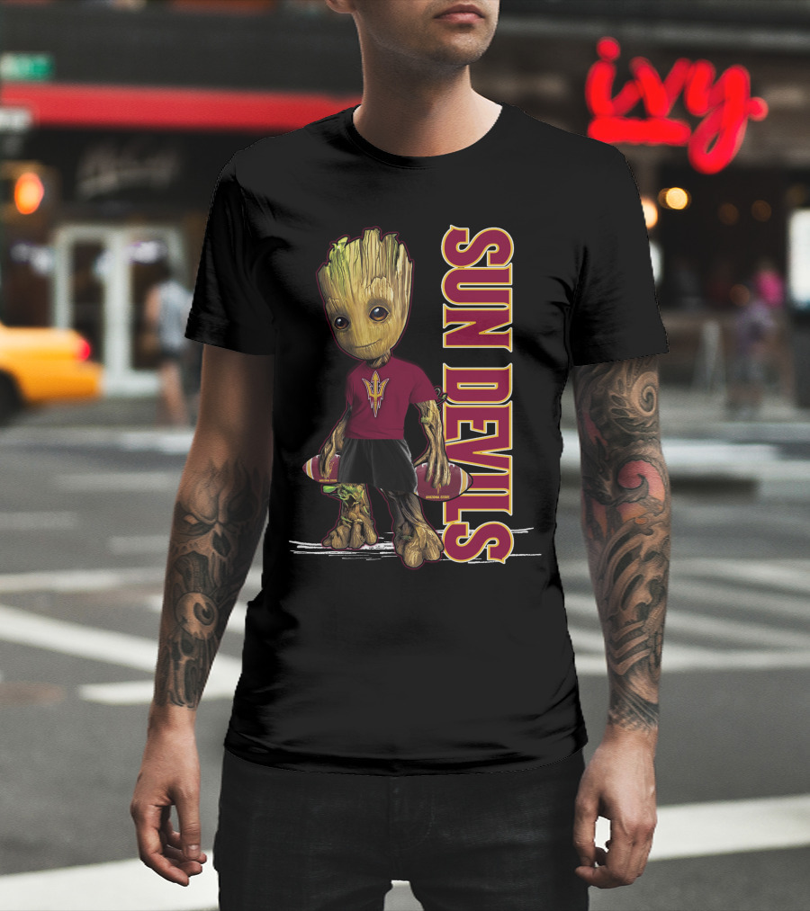 Groot Sun Devils Football Character In Maroon And Gold Team T-Shirt