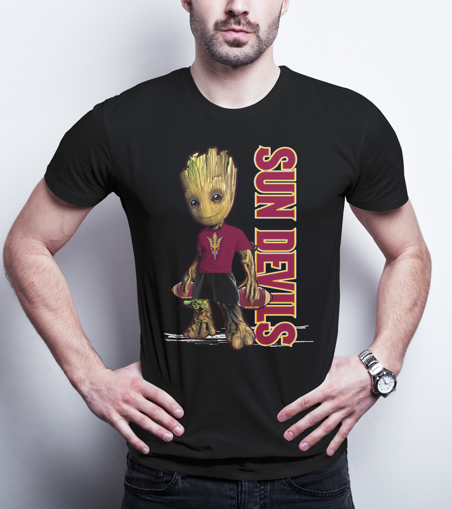 Groot Sun Devils Football Character In Maroon And Gold Team T-Shirt