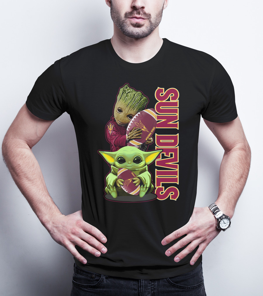 Grzd Sun Devils Football Groot And Baby Yoda Fan T-Shirt