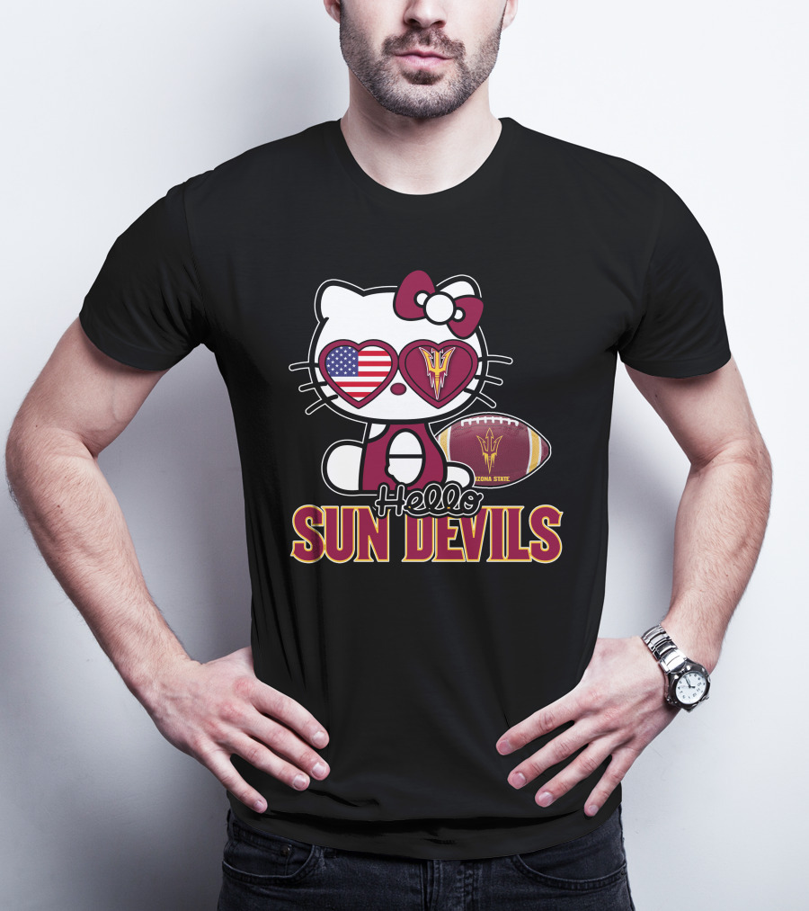 Hello Kitty Arizona State Sun Devils Football USA Heart Glasses T-Shirt