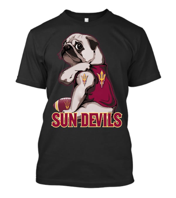 Pug With Trident In Sun Devils Football Mascot Theme T-Shirt