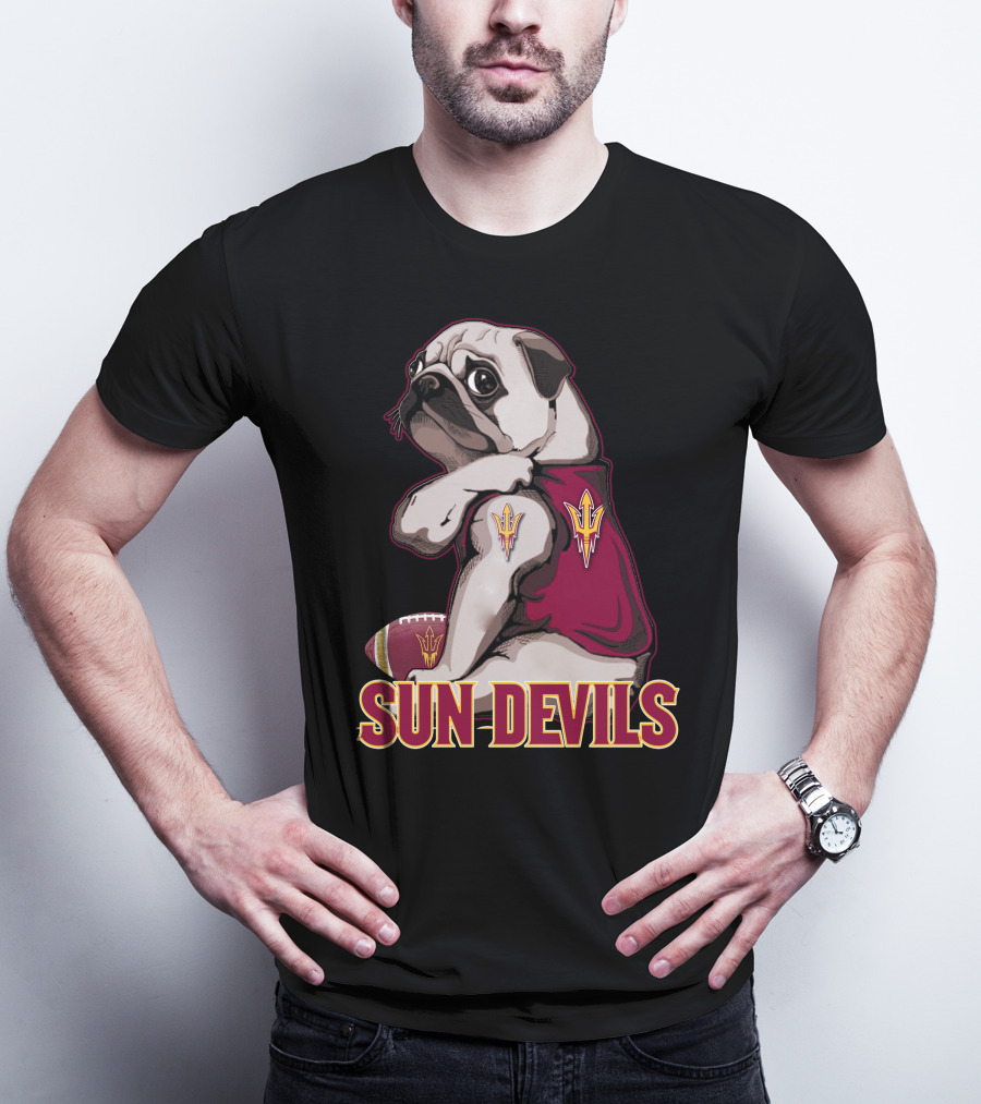 Pug With Trident In Sun Devils Football Mascot Theme T-Shirt