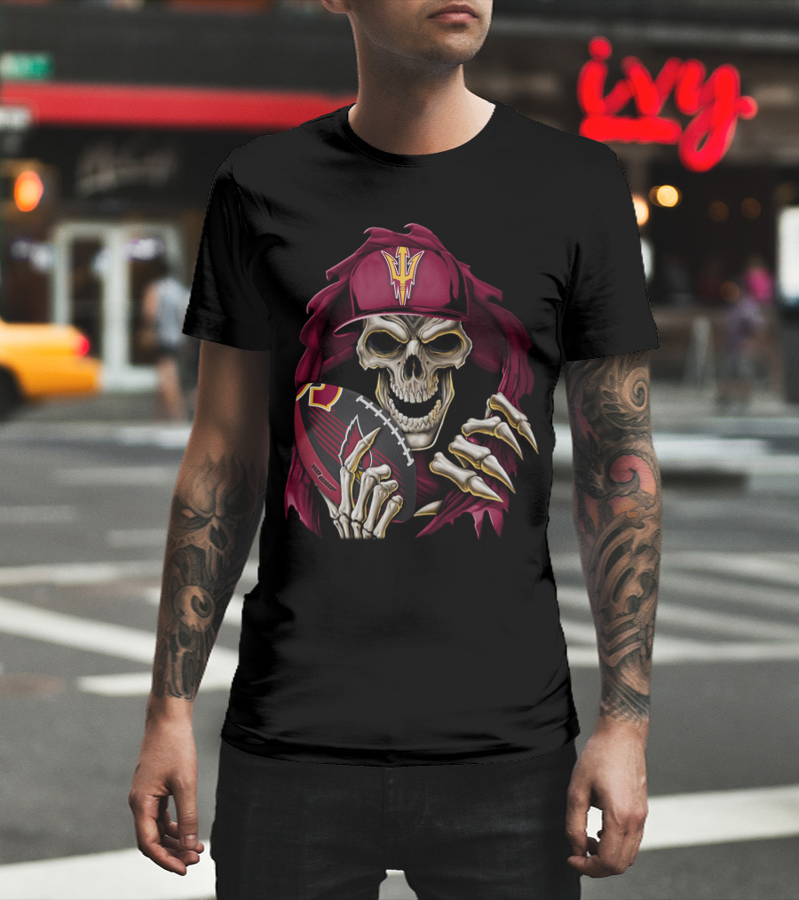 Skullbong Sun Devils Skeleton With Football And Cap T-Shirt