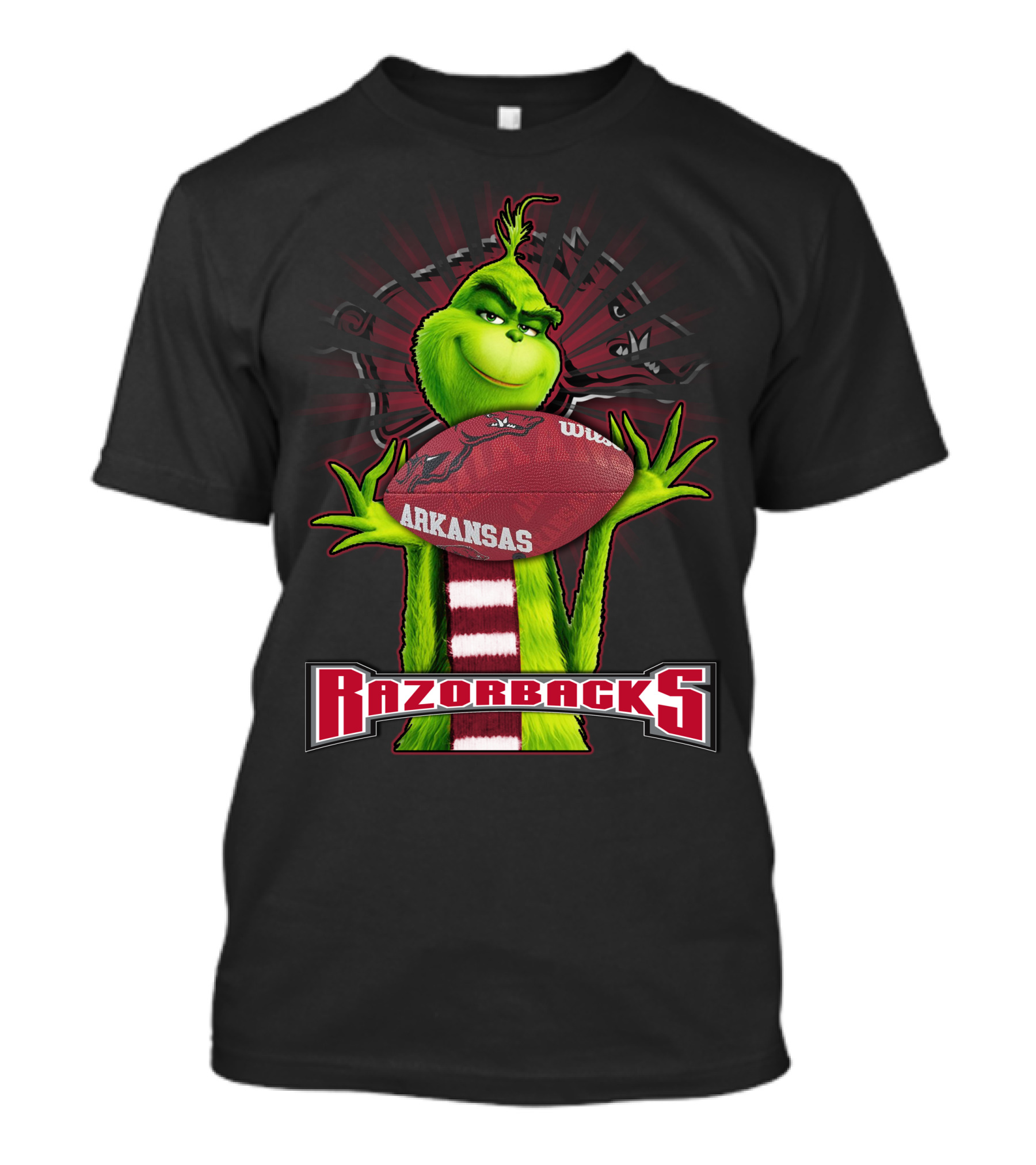 Grinch Holding Arkansas Razorbacks Football T-Shirt