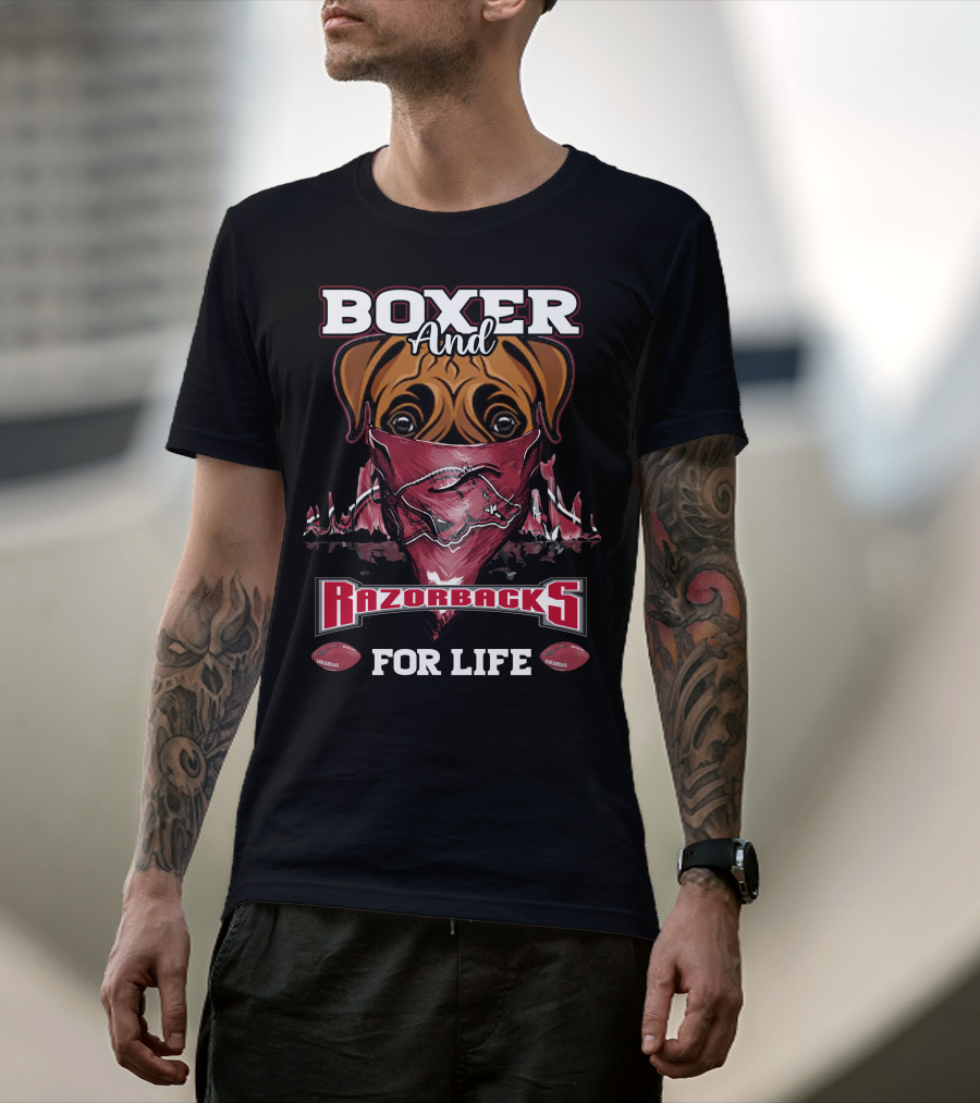 Boxer And Razorbacks For Life Arkansas T-Shirt