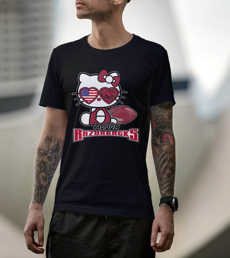 Hello Kitty Arkansas Razorbacks Football Fan T-Shirt