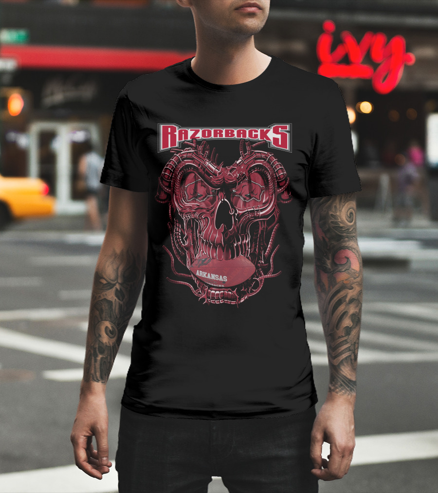 Razorbacks Arkansas Dragonskull Football T-Shirt