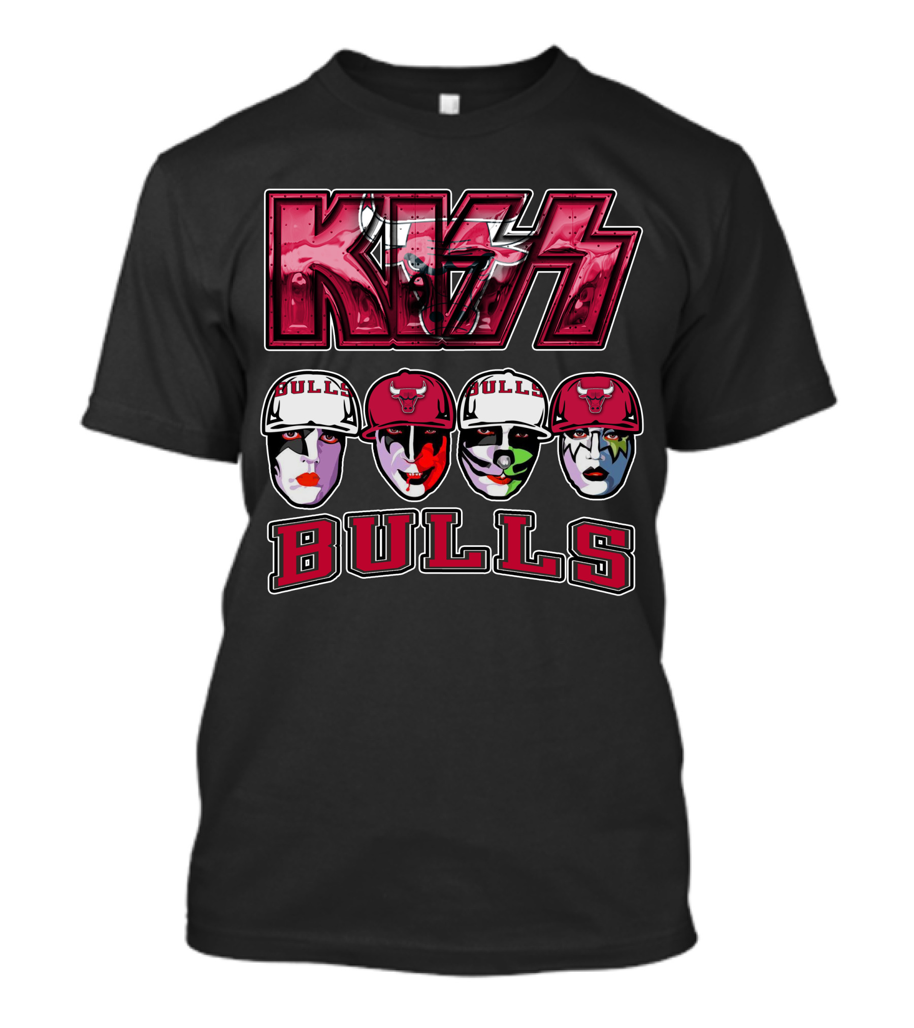 Kiss Meets Chicago Bulls Rock Band Makeup Faces T-Shirt
