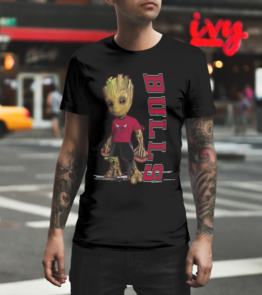 Groot Wearing Chicago Bulls Shirt With Bulls T-Shirt