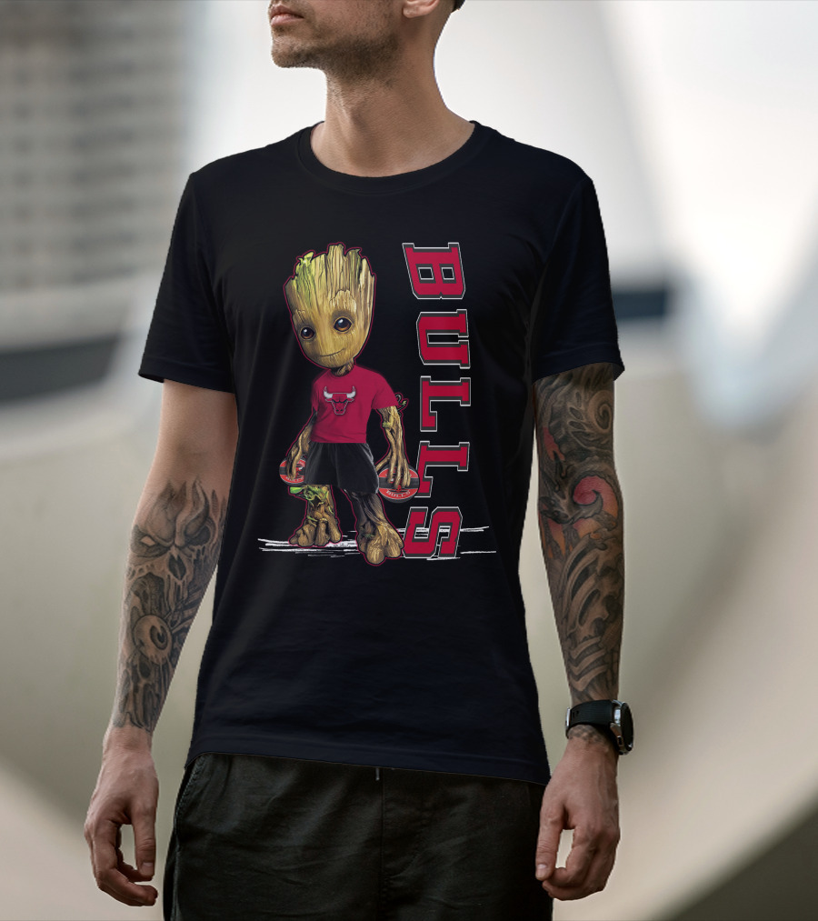 Groot Wearing Chicago Bulls Shirt With Bulls T-Shirt