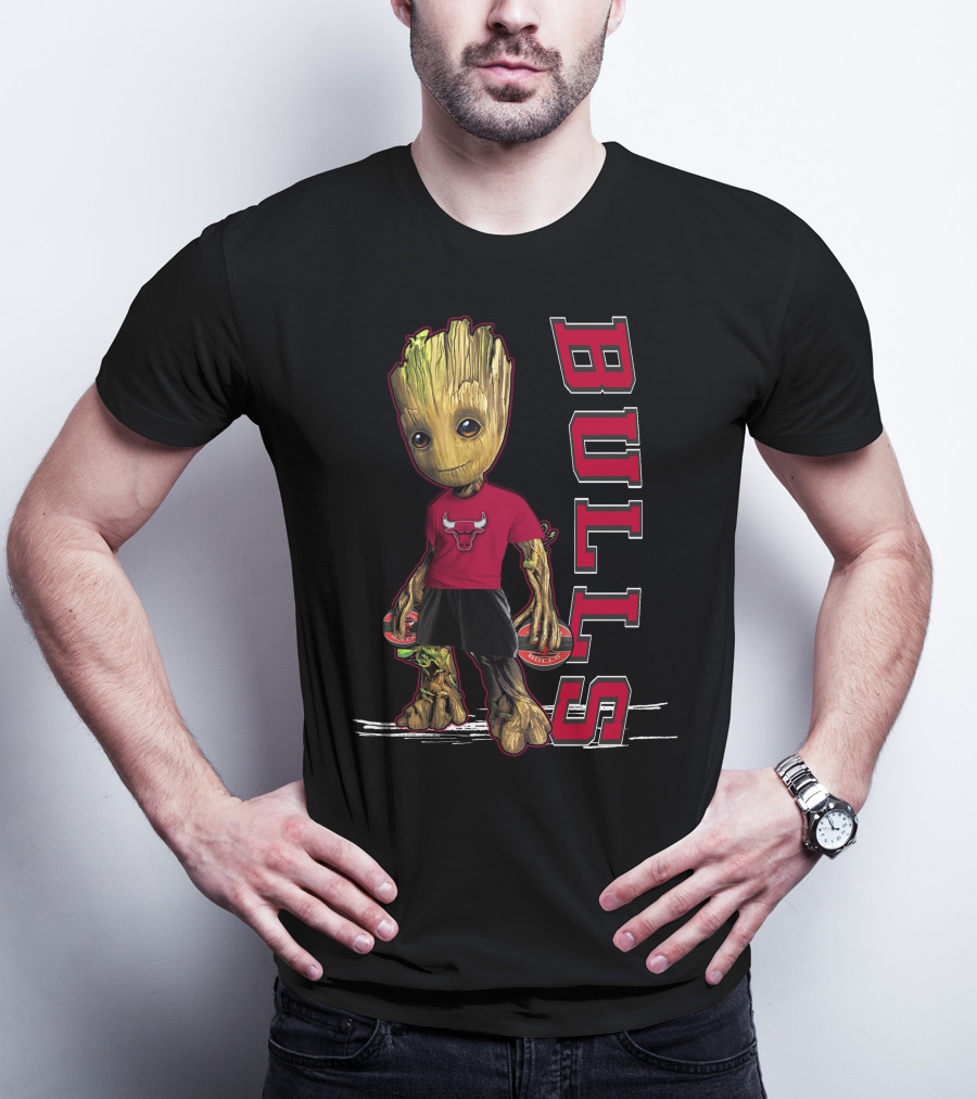 Groot Wearing Chicago Bulls Shirt With Bulls T-Shirt