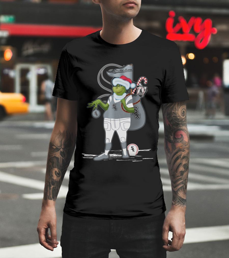 White Sox Christmas Grinch Baseball Santa Sack T-Shirt