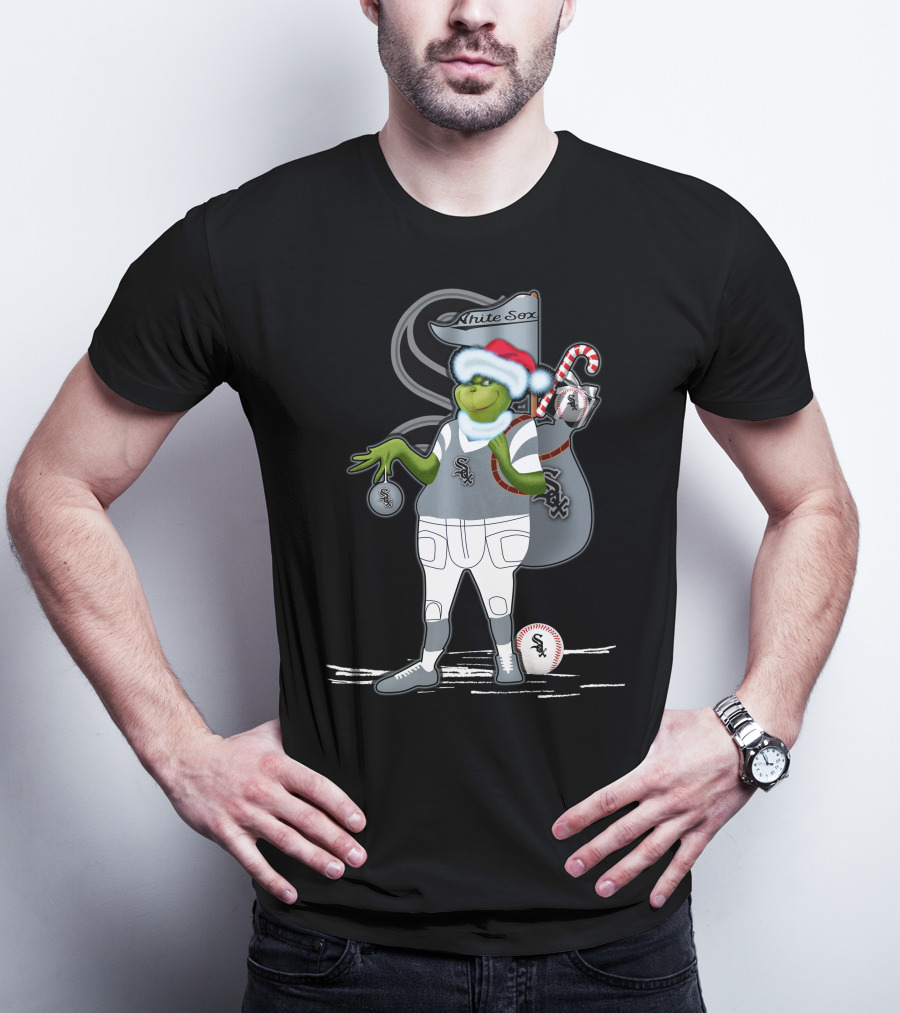 White Sox Christmas Grinch Baseball Santa Sack T-Shirt