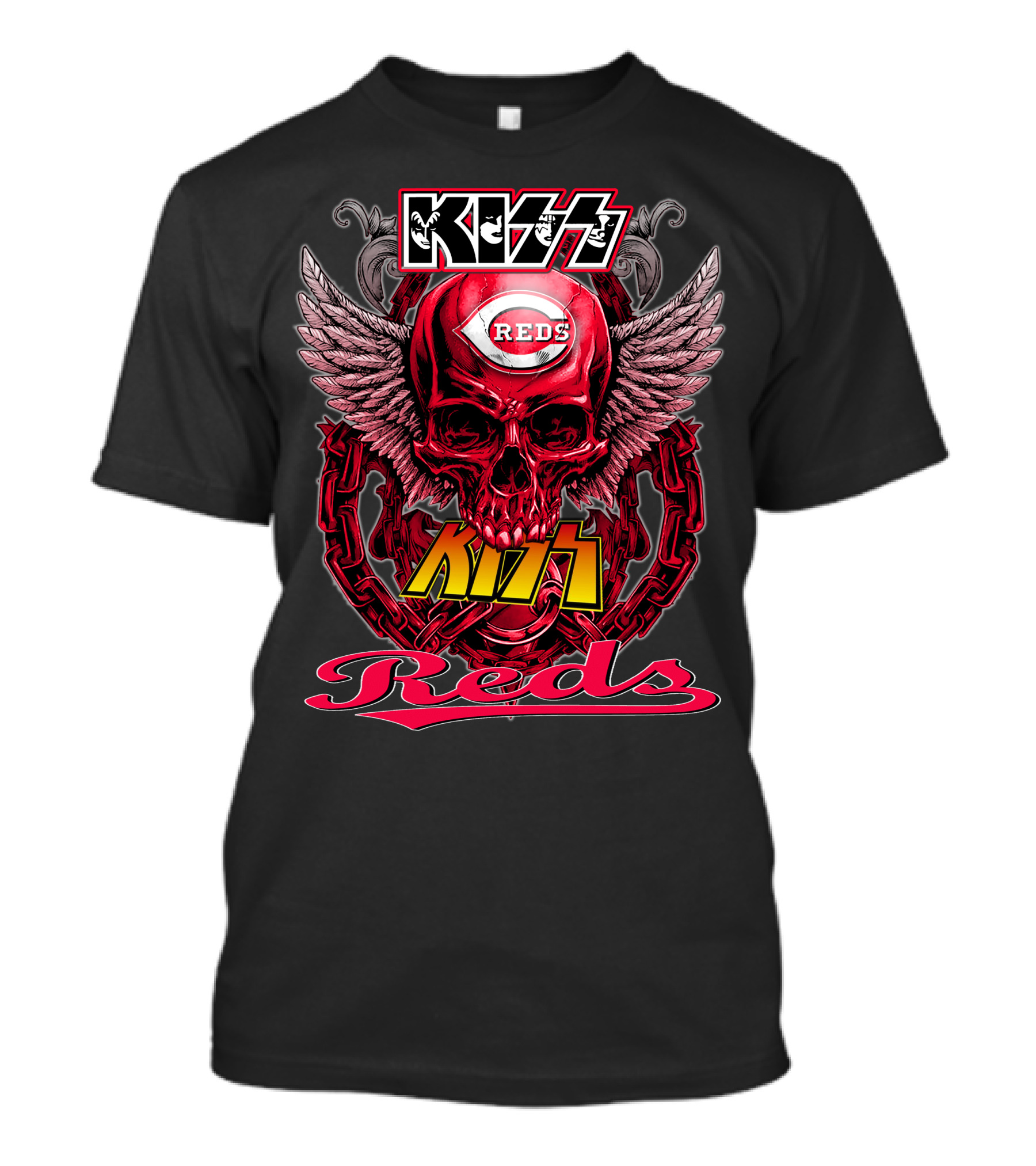 KISS Reds Cincinnati Skull Wings Chains T-Shirt
