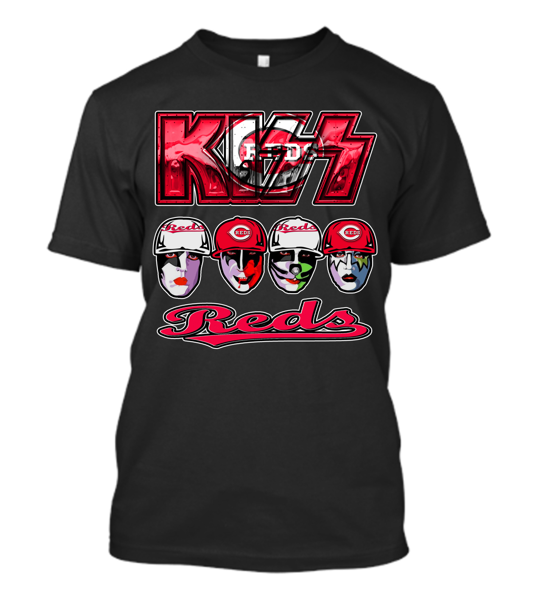 Kiss Reds Cincinnati Faces With Baseball Caps T-Shirt