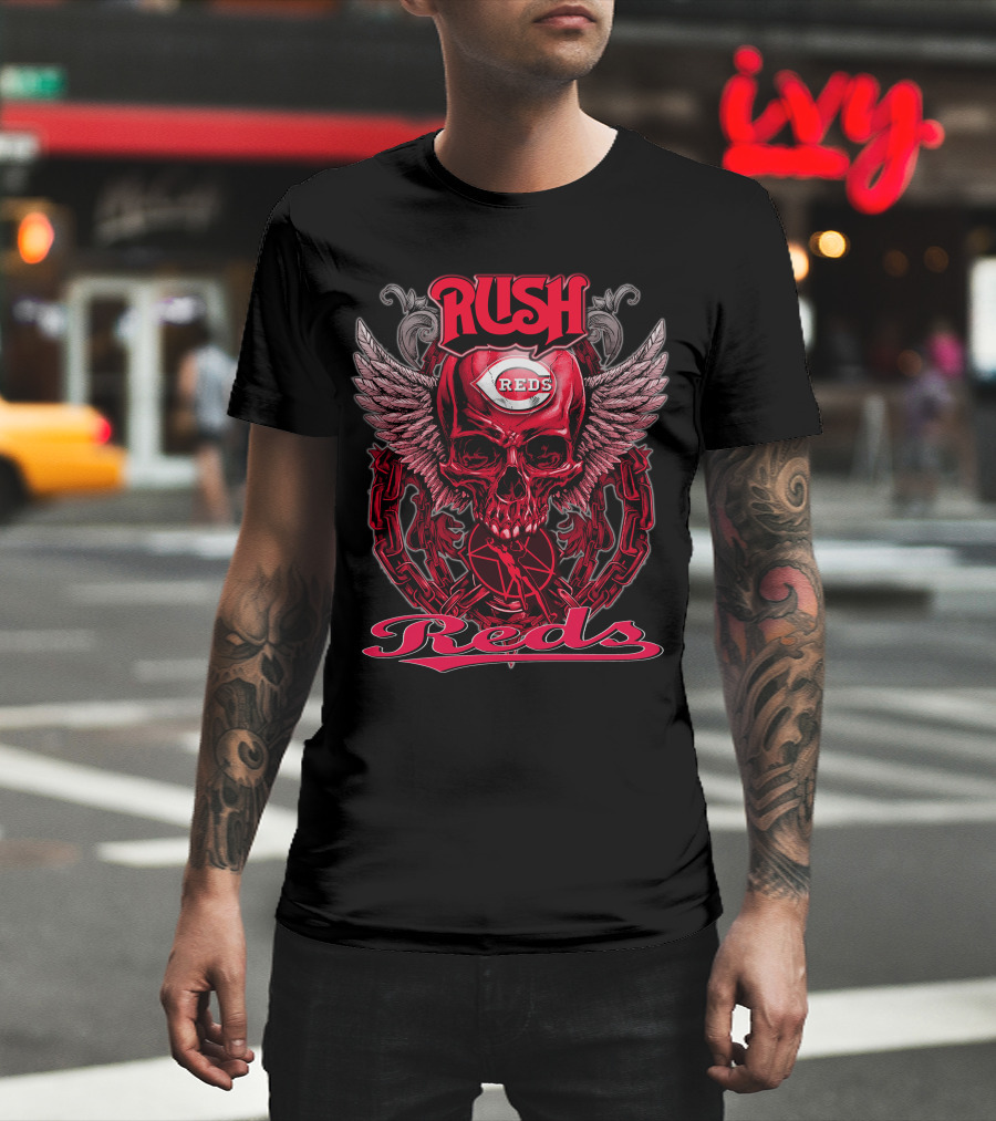 Rush Reds Skull Wings Cincinnati Reds T-Shirt