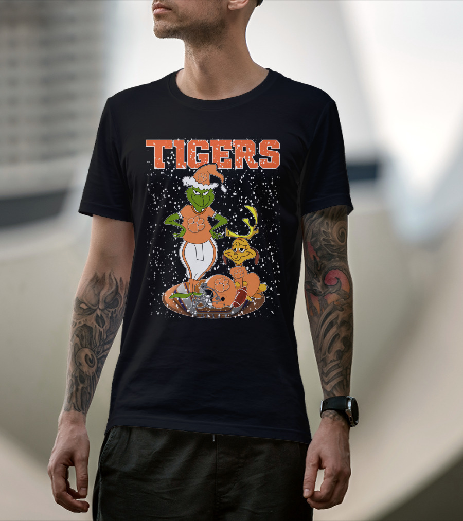 Grinch Clemson Tigers Christmas Football T-Shirt