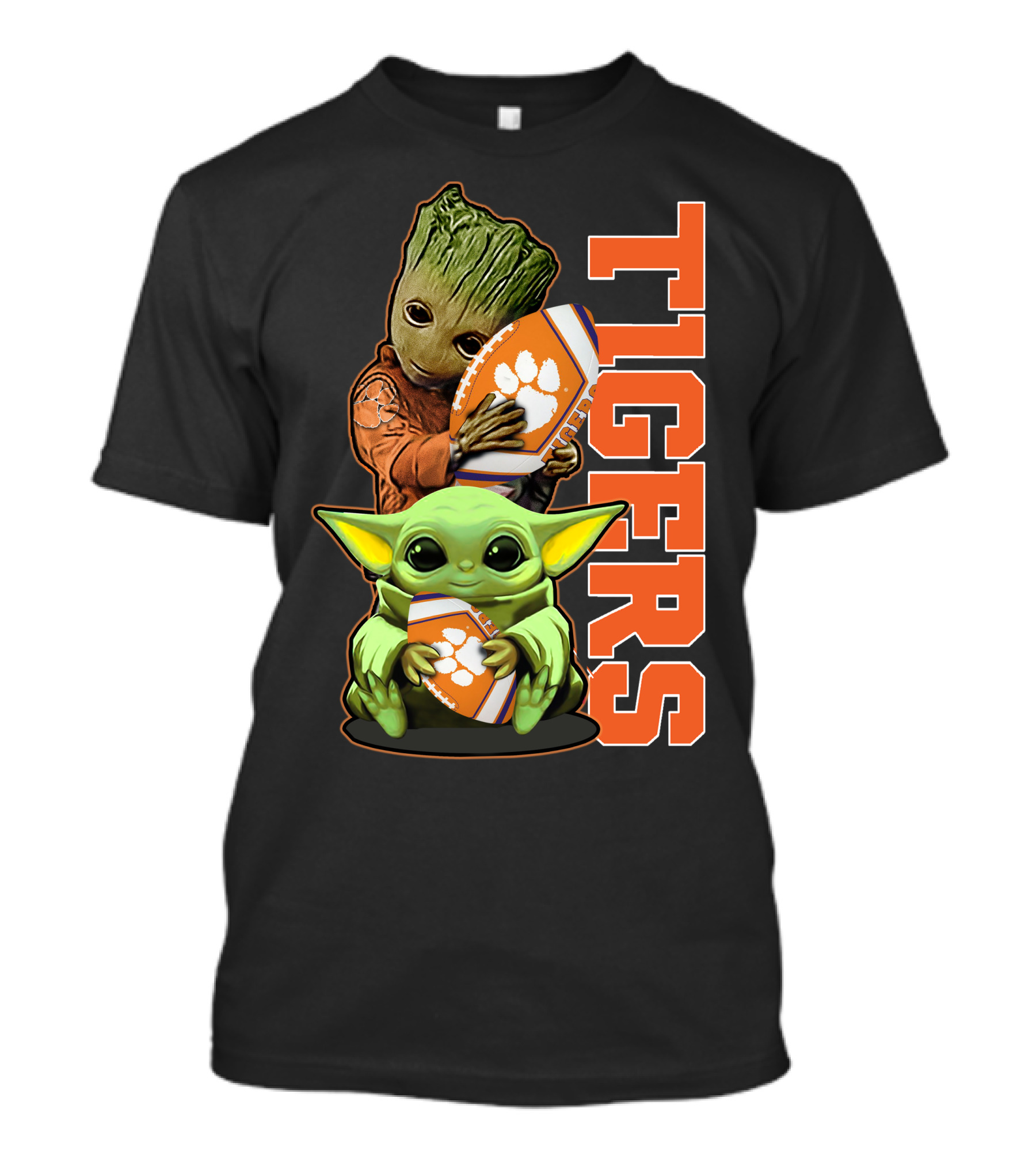 Grzd Clemson Tigers Groot Baby Yoda Football T-Shirt